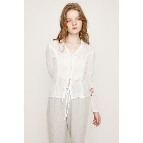 『セール実施中』ZOZO問い合わせ番号:97594412ショップ:SLY，スライブランド:SLY，スライ商品名:FRONT RIBBON SHIRRING SH フロントリボン シャーリング シャツ 秋服 春服カテゴリ:トップス>シャ...