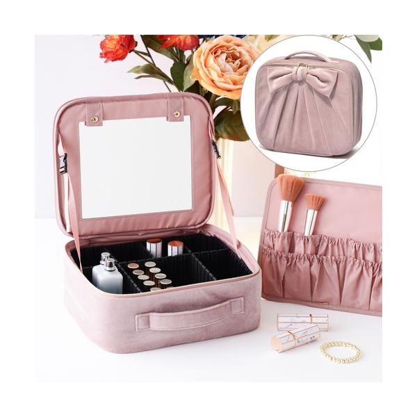 ZOZO問い合わせ番号:97594881ショップ:Francfranc，フランフランブランド:Francfranc，フランフラン商品名:ベロアリボン メイクバッグ ピンク 仕切り ミラー付き 角度調節可能 コスメボックス ミニドレッサー 大...