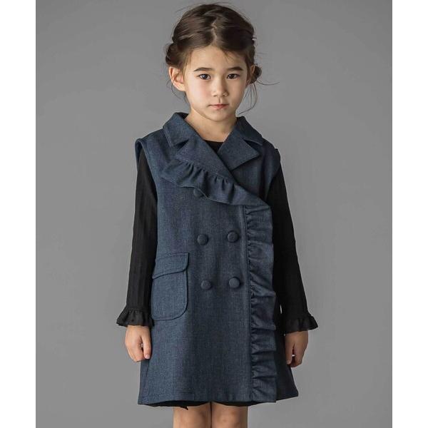 『タイムセール実施中』ZOZO問い合わせ番号:97595178ショップ:BEBE ONLINE STORE，ベベ オンラインストアブランド:BeBe Petits Pois Vert，ベベプチポワヴェール商品名:フリルトレンチ風ジレ(95~...