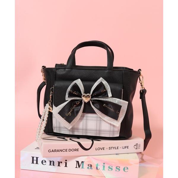 『タイムセール実施中』ZOZO問い合わせ番号:97597349ショップ:FUNALIVE，ファンアライブブランド:FUNALIVE，ファンアライブ商品名:Coboca+ チェックリボン パールストラップ付 2WAY合皮ショルダーバッグカテゴ...