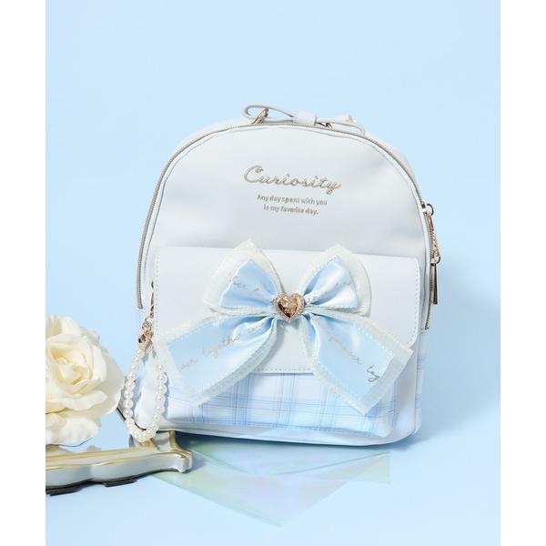 ZOZO問い合わせ番号:97597350ショップ:FUNALIVE，ファンアライブブランド:FUNALIVE，ファンアライブ商品名:Coboca+ チェックリボン パールストラップ付 合皮ミニリュックカテゴリ:バッグ>バックパック/リ...