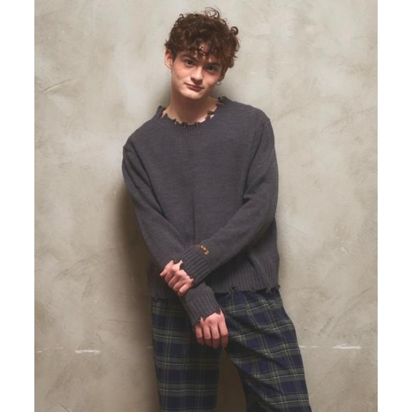 ZOZO問い合わせ番号:97599514ショップ:IF Div.，アイエフディビジョンブランド:Zooodle，ズードル商品名:Damaged Crewneck Knit - ダメージクルーネックニット -カテゴリ:トップス>ニット/...