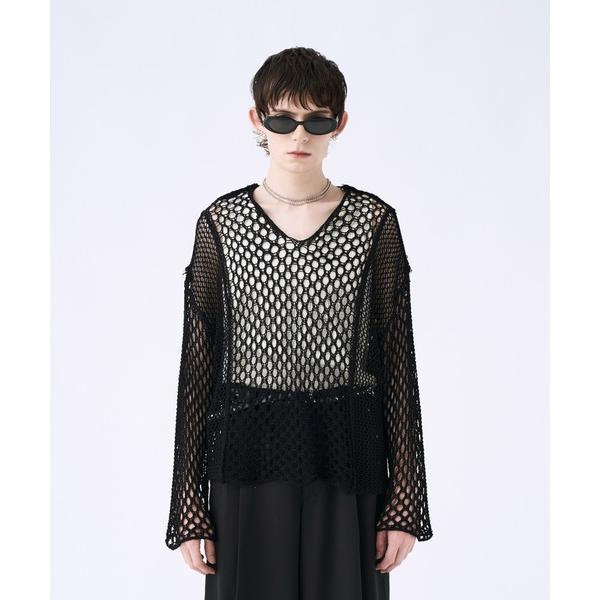 ZOZO問い合わせ番号:97631834ショップ:IF Div.，アイエフディビジョンブランド:seyto，セイト商品名:Blocking V-neck mesh knit ブロッキングVネックメッシュニットカテゴリ:トップス>ニット...