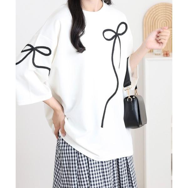 ZOZO問い合わせ番号:97633134ショップ:FUNALIVE，ファンアライブブランド:Quelle Chance，ケルシャンス，FUNALIVE，ファンアライブ商品名:ダンボール リボンコード刺繍BIGT 7分袖カテゴリ:トップス&g...