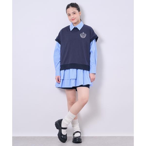 『セール実施中』ZOZO問い合わせ番号:97665563ショップ:NARUMIYA ONLINE，ナルミヤ オンラインブランド:pom ponette junior，ポンポネットジュニア商品名:【AMI】ミニ裏毛ベスト×ペプラムシャツワンピ...