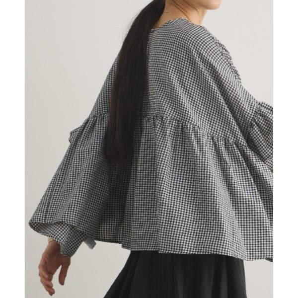 ZOZO問い合わせ番号:97666959ショップ:YARD PLUS/AUNT MARIE'S，ヤードプリュス/アントマリーズブランド:Libra Cue，リブラ キュー商品名:ギンガムチェックハーフスリーブティアードブラウスカテゴリ:トッ...