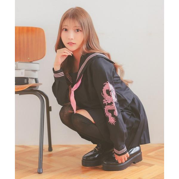 ※このアイテムは返品・交換対象外商品です。ZOZO問い合わせ番号:97666992ショップ:Retica，レティカブランド:Tika，ティカ商品名:コスプレ 制服 セーラー服 かわいい ドラゴン刺繍 体型カバー 長袖 プリーツ ミニ フレア...