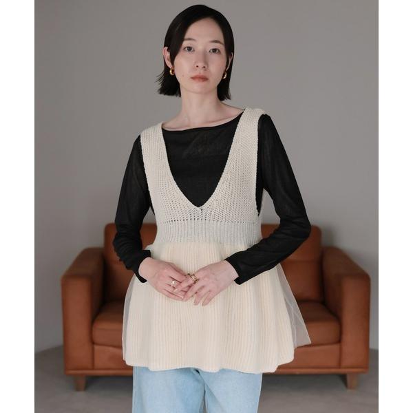 『タイムセール実施中』ZOZO問い合わせ番号:97702126ショップ:Bonjour Sagan，ボンジュールサガンブランド:amini，アミニ，Bonjour Sagan，ボンジュールサガン商品名:【2025 AW】チュールペプラムニッ...