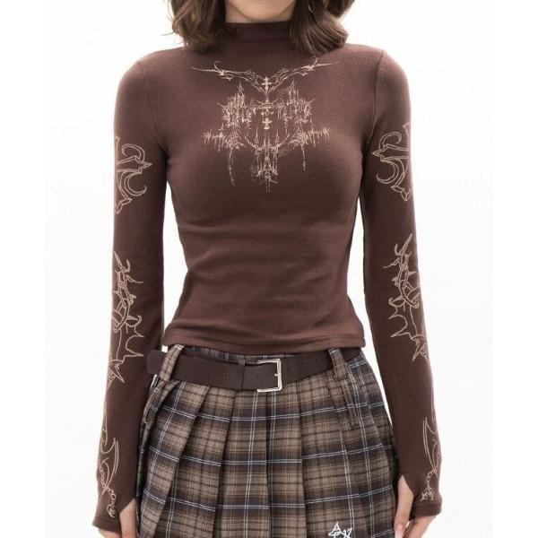 『セール実施中』ZOZO問い合わせ番号:97798447ショップ:Teem Store，チームストアブランド:lilful，リルフル商品名:Y2K 変形ゴシックプリント ハイネックロンTカテゴリ:トップス>Tシャツ/カットソーブランド...