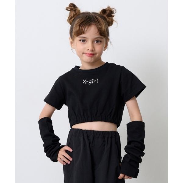 『セール実施中』ZOZO問い合わせ番号:97798761ショップ:X-girl Stages，エックスガール ステージスブランド:X-girl Stages，エックスガールステージス商品名:ラインストーンロゴショート丈アームウォーマーつきT...