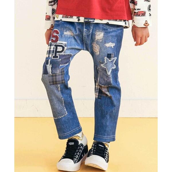 『タイムセール実施中』ZOZO問い合わせ番号:97832089ショップ:BEBE ONLINE STORE，ベベ オンラインストアブランド:SLAP SLIP，スラップスリップ商品名:恐竜ロケットワッペンレースキラキラデニム風プリント8分丈...