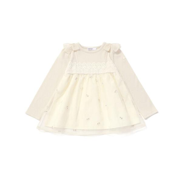 『タイムセール実施中』ZOZO問い合わせ番号:97832096ショップ:BEBE ONLINE STORE，ベベ オンラインストアブランド:SLAP SLIP，スラップスリップ商品名:花柄刺しゅうオーガンジービスチェドッキングTシャツ(80...