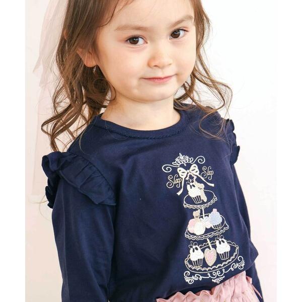 『タイムセール実施中』ZOZO問い合わせ番号:97832099ショップ:BEBE ONLINE STORE，ベベ オンラインストアブランド:SLAP SLIP，スラップスリップ商品名:肩フリルキラキララインストーンティータイムTシャツ(80...