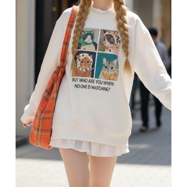 『タイムセール実施中』ZOZO問い合わせ番号:97865875ショップ:Ada.，エイダブランド:SHEPP，シープ商品名:【お気に入り数1.3万人突破!】裏起毛キャット柄プルオーバー ルーズシルエット ビッグ スウェットカテゴリ:トップス...