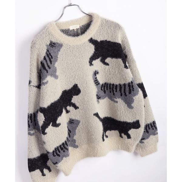 『タイムセール実施中』ZOZO問い合わせ番号:97865936ショップ:WESTSEA，ウエストシーブランド:WESTSEA，ウエストシー商品名:ふわふわシャギーニット 猫 クルーネックカテゴリ:トップス>ニット/セーターブランド品番...