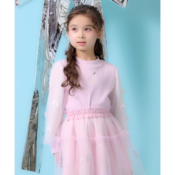 『セール実施中』ZOZO問い合わせ番号:97897437ショップ:NARUMIYA ONLINE，ナルミヤ オンラインブランド:mezzo piano，メゾピアノ商品名:ネックレス刺しゅう　袖チュール　テレコ長袖Tシャツカテゴリ:トップス&...