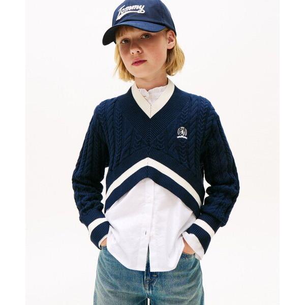 『タイムセール実施中』ZOZO問い合わせ番号:97897614ショップ:TOMMY HILFIGER，トミー ヒルフィガーブランド:TOMMY HILFIGER，トミーヒルフィガー商品名:GIRLSクレストケーブルクロップドセーターカテゴリ...