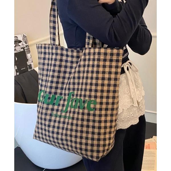 『タイムセール実施中』ZOZO問い合わせ番号:97962003ショップ:Teem Store，チームストアブランド:shyam inspiration，シャムインスピレーション商品名:チェック柄 レターロゴ プリント キャンバストートバッグ...