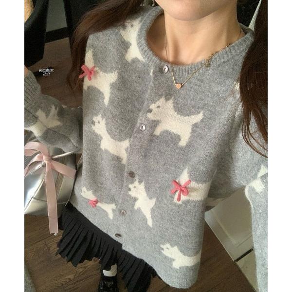 『タイムセール実施中』ZOZO問い合わせ番号:97962022ショップ:Teem Store，チームストアブランド:shyam inspiration，シャムインスピレーション商品名:ドッグ柄 リボン もちもち ニットカーディガンカテゴリ:...