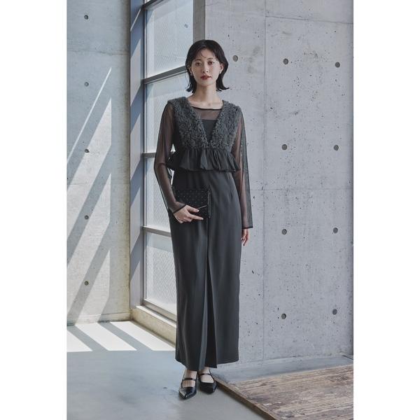 ZOZO問い合わせ番号:98034292ショップ:bflat，ビーフラットブランド:niana，ニアナ，ANDRESD，アンドレスド商品名:チュールフリルペプラムドレス 2点セット シアー トップス 結婚式 成人式 二次会 同窓会 セレモニ...