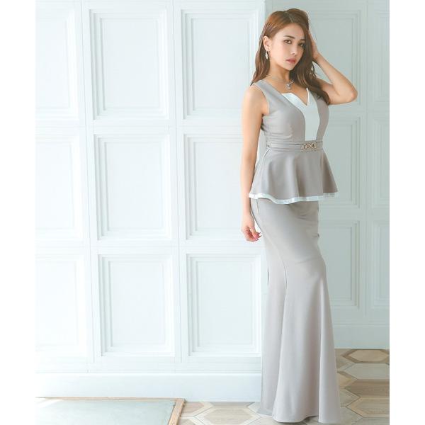 『タイムセール実施中』ZOZO問い合わせ番号:98066099ショップ:Retica，レティカブランド:Tika，ティカ商品名:キャバドレス ロング タイト 大きいサイズ スリット ノースリーブ ペプラム ウエストベルト バイカラー ストレ...