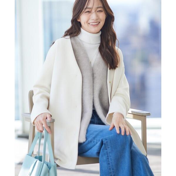 『タイムセール実施中』ZOZO問い合わせ番号:98069614ショップ:INDIVI，インディヴィブランド:INDIVI，インディヴィ商品名:【秋／軽羽織り】ノーカラーミドル丈ライトコートカテゴリ:ジャケット/アウター>ノーカラージャ...