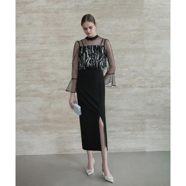 『セール実施中』ZOZO問い合わせ番号:98069677ショップ:Leja，レジャブランド:Leja，レジャ商品名:【LEJA】2WAYスパンコールビスチェチュールIラインワンピースドレス2点セット 美脚効果結婚式 パーティードレス 成人式...