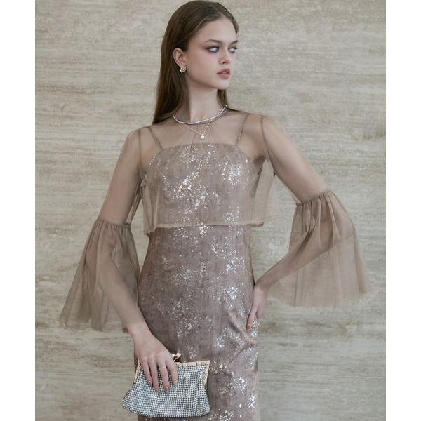 ZOZO問い合わせ番号:98070002ショップ:Leja，レジャブランド:Leja，レジャ商品名:【LEJA】シアーチュールベルスリーブペイントIラインワンピースドレス2点セット 美脚効果結婚式 パーティードレス 成人式 二次会 同窓会 ...