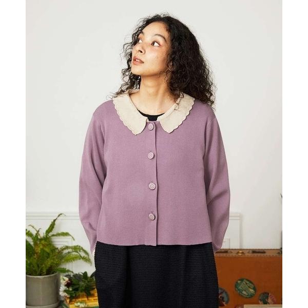 『セール実施中』ZOZO問い合わせ番号:98100730ショップ:Jocomomola，ホコモモラブランド:Jocomomola，ホコモモラ商品名:Encaje 配色レース襟ニットカーディガンカテゴリ:トップス>カーディガン/ボレロブ...