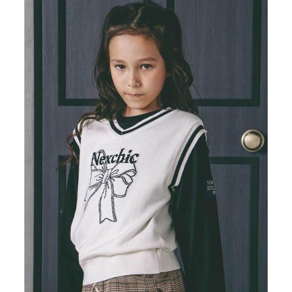 『タイムセール実施中』ZOZO問い合わせ番号:98100781ショップ:BEBE ONLINE STORE，ベベ オンラインストアブランド:nexchic，ネクシック商品名:リボンロゴジャガードニットベスト(110~150cm)カテゴリ:ト...