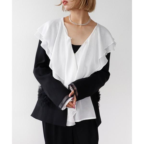 ZOZO問い合わせ番号:98102290ショップ:Three Four Time，スリーフォータイムブランド:Three Four Time，スリーフォータイム商品名:シアーフリルカラーブラウスカテゴリ:トップス>シャツ/ブラウスブラ...