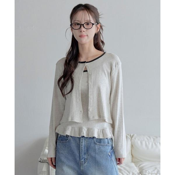 『タイムセール実施中』ZOZO問い合わせ番号:98103017ショップ:UNE MANSION，ユヌマンションブランド:UNE MANSION，ユヌマンション商品名:ジャガードフラワーフリルバイカラーカーディガン＆ラブリーキャミソールSET...