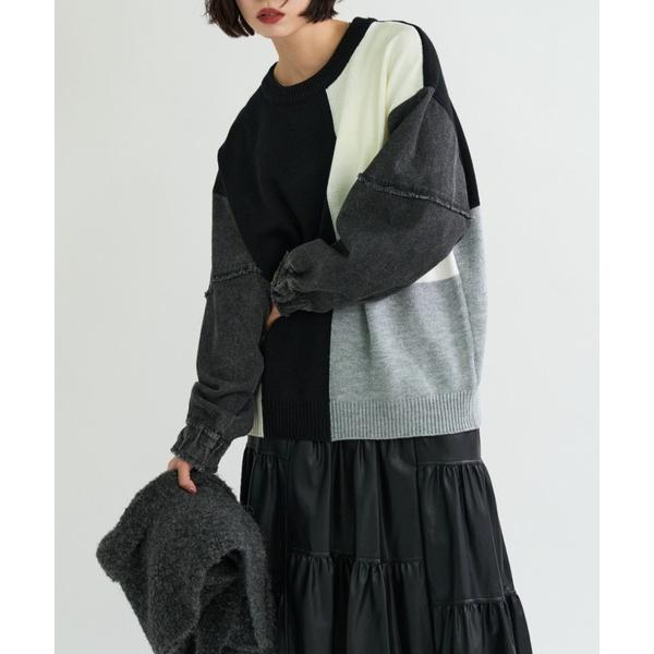 『タイムセール実施中』ZOZO問い合わせ番号:98136958ショップ:Ada.，エイダブランド:A.D.C.L.，エーディーシーエル商品名:袖デニム切替 カラーブロッキング ニットプルオーバーカテゴリ:トップス>ニット/セーターブラ...