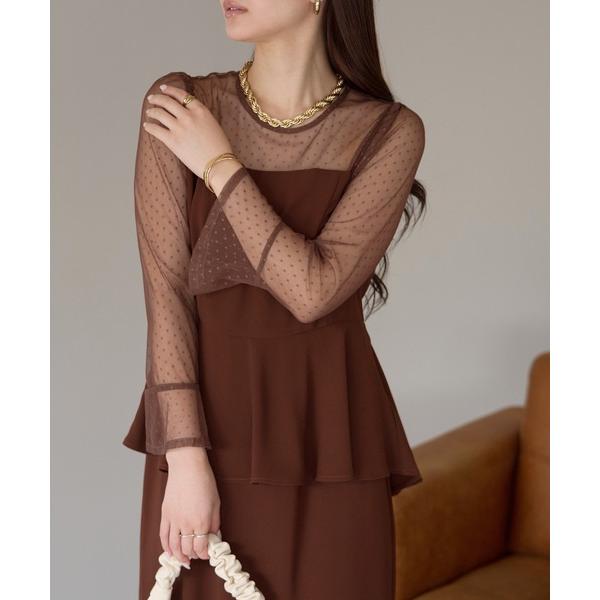 『LYPプレミアム会員価格：11264円　1月23日（金）11:59まで』ZOZO問い合わせ番号:98198446ショップ:PREFERIR，プレフェリールブランド:PREFERIR，プレフェリール商品名:ドットチュール ドレス ペプラム ...