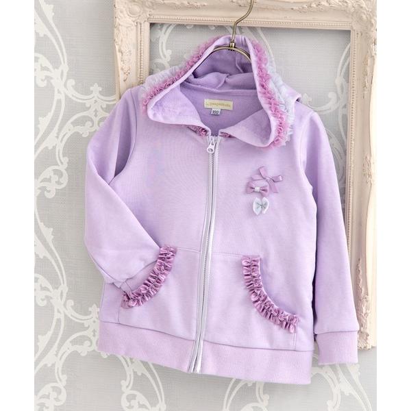 『セール実施中』ZOZO問い合わせ番号:98200199ショップ:panpantutu，パンパンチュチュブランド:panpantutu，パンパンチュチュ商品名:リボンパレードフリルパーカー(ネイビー・ラベンダー）カテゴリ:トップス>パ...