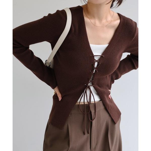 『タイムセール実施中』ZOZO問い合わせ番号:98233303ショップ:andme，アンドミーブランド:Freesia by andme，フリージアバイアンドミー商品名:レースアップリボン2wayリブニットトップスカテゴリ:トップス>...