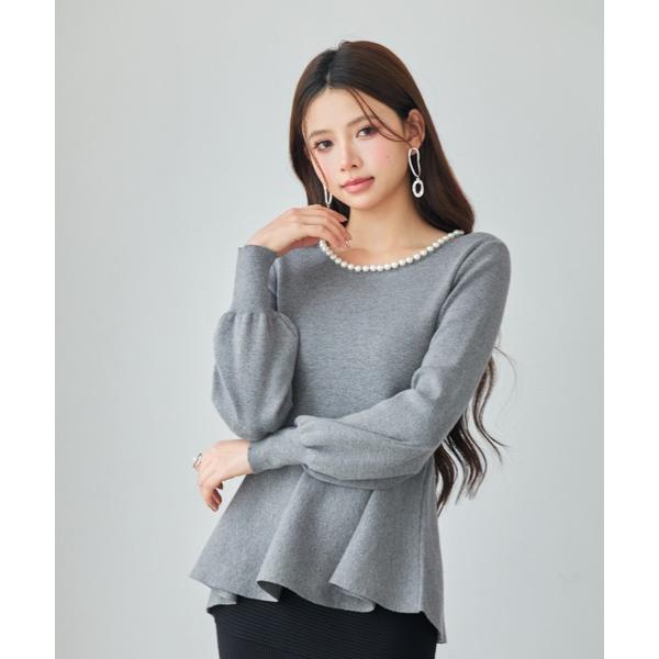 『タイムセール実施中』ZOZO問い合わせ番号:98233481ショップ:SAISON DE PAPILLON，セゾン ド パピヨンブランド:SAISON DE PAPILLON，セゾンドパピヨン商品名:パール付きニットペプラムプルオーバーカ...