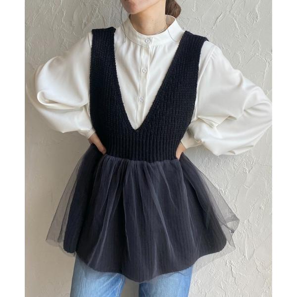 『セール実施中』ZOZO問い合わせ番号:98235560ショップ:wears，ウェアーズブランド:She's Closet，シーズクローゼット商品名:深Vネックチュールレイヤードペプラムニットベストカテゴリ:トップス>ベストブランド品...