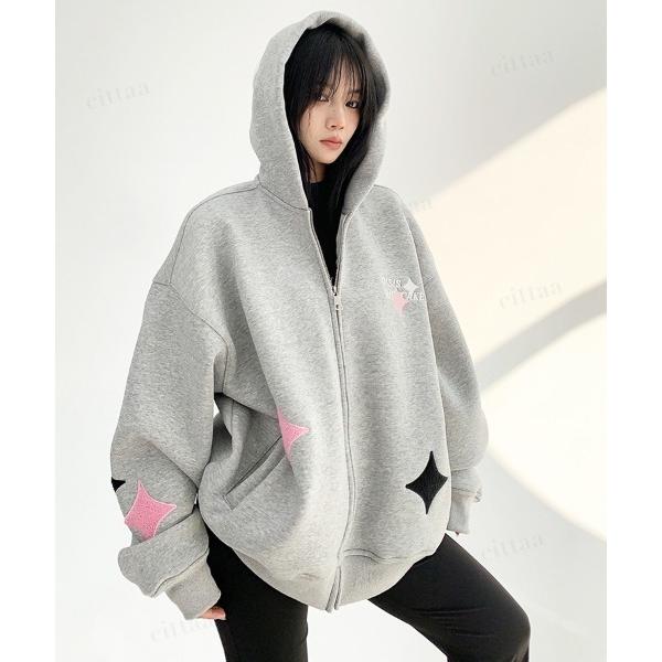 ZOZO問い合わせ番号:98268263ショップ:Dalfwin，ダールフィンブランド:Dalfwin，ダールフィン商品名:韓国ファッション OISISダイヤ刺繍デザインスウェットジップアップパーカーカテゴリ:トップス>パーカーブラン...