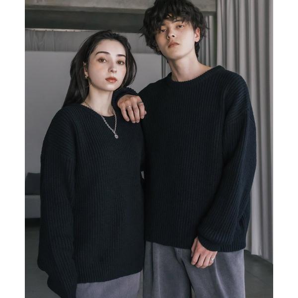 ZOZO問い合わせ番号:98270936ショップ:Rocky Monroe，ロッキーモンローブランド:Rocky Monroe，ロッキーモンロー商品名:オーバーサイズ畦編みクルーネック長袖ニットセーターカテゴリ:トップス&gt;ニット/セー...