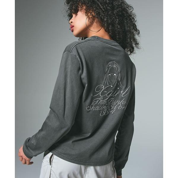 『タイムセール実施中』ZOZO問い合わせ番号:98271591ショップ:X-girl，エックスガールブランド:X-girl，エックスガール商品名:CURSIVE LOGO AND FACE FADED L/S TEEカテゴリ:トップス&gt...