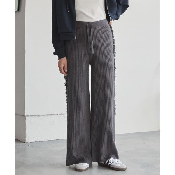 『タイムセール実施中』ZOZO問い合わせ番号:98302502ショップ:MONO-MART，モノマートブランド:MONO-MART，モノマート商品名:＜マシンウォッシャブル/アンチピリング＞サイドフリンジ ワイドストレート リブニットパンツ...