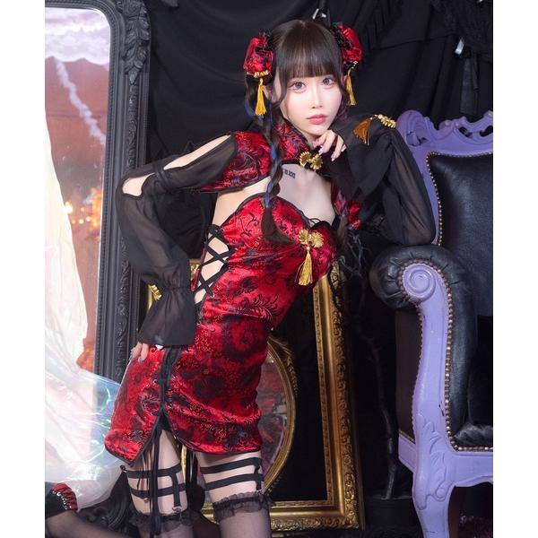 ※このアイテムは返品・交換対象外商品です。ZOZO問い合わせ番号:98303497ショップ:Retica，レティカブランド:Tika，ティカ商品名:コスプレ チャイナ セクシー 袖あり 2Way サイド編み上げ サテン タイト セクシー 5...