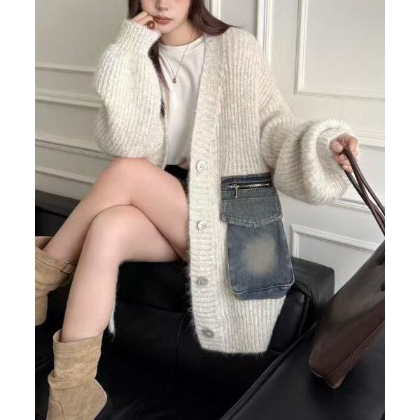 『タイムセール実施中』ZOZO問い合わせ番号:98337864ショップ:ABITOKYO，アビトーキョーブランド:Diosfront，ディオスフロント，ABITOKYO，アビトーキョー商品名:デニムポケットデザインニットカーディガンカテゴリ...