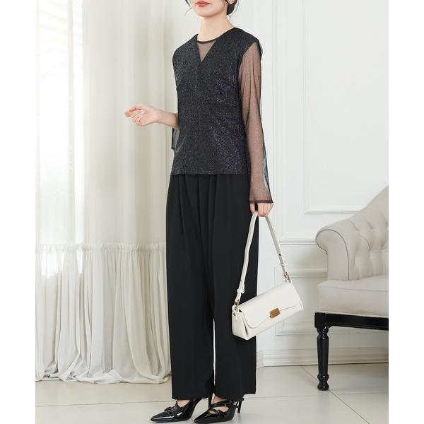 『タイムセール実施中』ZOZO問い合わせ番号:98434114ショップ:Lace Ladies，レースレディースブランド:Lace Ladies，レースレディース商品名:【2点セット】シアー ブラウス付き Vネック パンツ ドレスカテゴリ:...