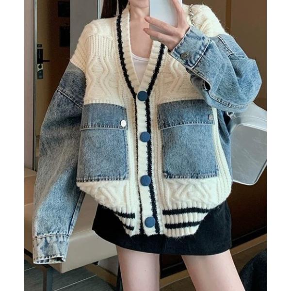 『セール実施中』ZOZO問い合わせ番号:98467229ショップ:ABITOKYO，アビトーキョーブランド:Diosfront，ディオスフロント，ABITOKYO，アビトーキョー商品名:デニムドッキングニットカーディガンカテゴリ:トップス&...