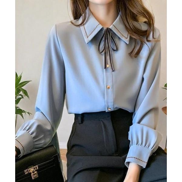 『タイムセール実施中』ZOZO問い合わせ番号:98468354ショップ:Ada.，エイダブランド:Beststore，ベストストア商品名:リボン 付き ボウタイ シャツ ブラウス 長袖 ステッチ デザインカテゴリ:トップス>シャツ/ブ...