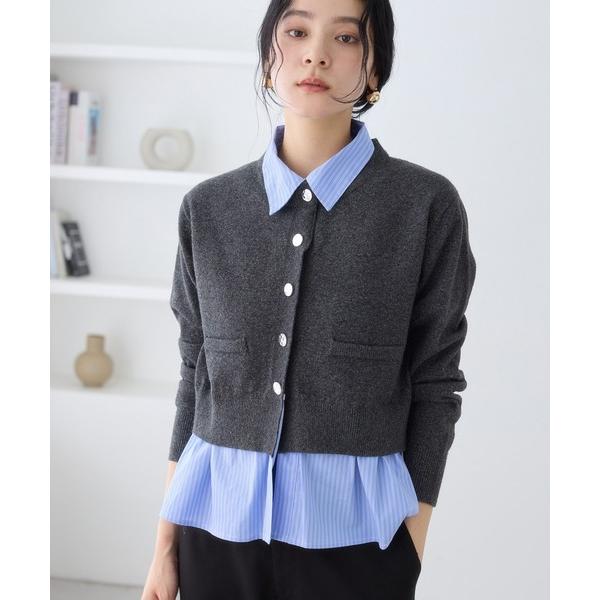 ZOZO問い合わせ番号:98469415ショップ:VIS，ビスブランド:VIS，ビス商品名:シャツレイヤード風メタルボタンカーディガンカテゴリ:トップス>カーディガン/ボレロブランド品番:2025-B-BVM45200素材:（ニット部...