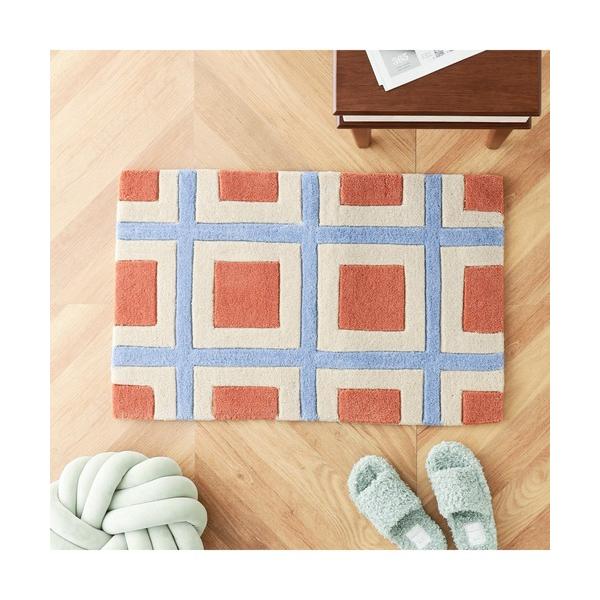 ZOZO問い合わせ番号:98502356ショップ:Francfranc，フランフランブランド:Francfranc，フランフラン商品名:ジオメトリー マット 800×500 オレンジ×ブルー 床暖房対応 ホットカーペット対応カテゴリ:インテ...