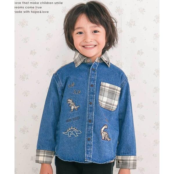 『タイムセール実施中』ZOZO問い合わせ番号:98503022ショップ:BEBE ONLINE STORE，ベベ オンラインストアブランド:SLAP SLIP，スラップスリップ商品名:【お揃い】恐竜刺しゅう切り替えチェックデニムコーデュロイ...